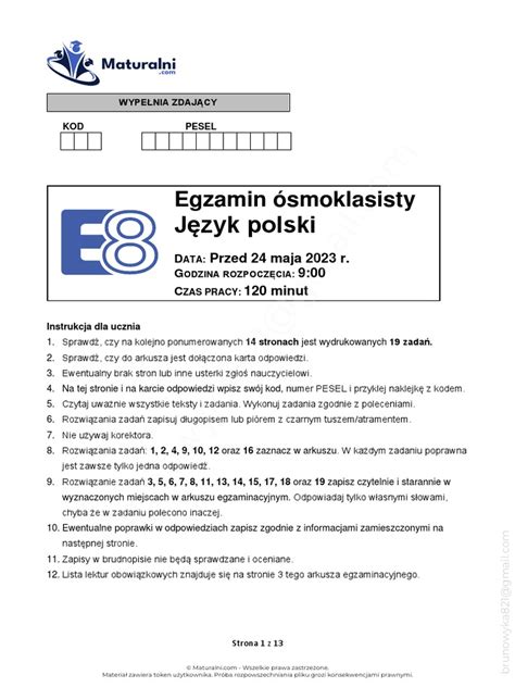 Arkusz Próbny E8 Maturalni Język Polski Pdf