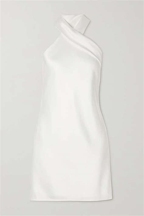 Galvan Pandora Tie Detailed Satin Halterneck Mini Dress Net A Porter