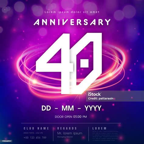 보라색 추상 미래 공간 배경에 40 주년 기념 로고 템플릿입니다 하이테크 네트워크 디지털 기술 개념 설계 요소로 숫자를 축하하는