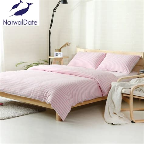 Knitted Cotton Naked Bedding Set Bedlinen Bed Sheet Striped Full Queen King Duvet Cover