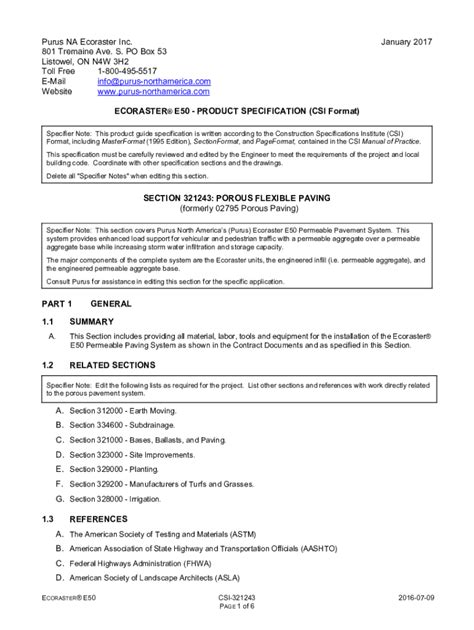 Fillable Online Ecoraster E50 Grass Specification Csi Format R2
