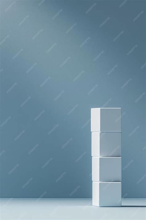 White Cube Blocks Stacked Vertically Against A Minimalist Blue Background Symbolizing Structure