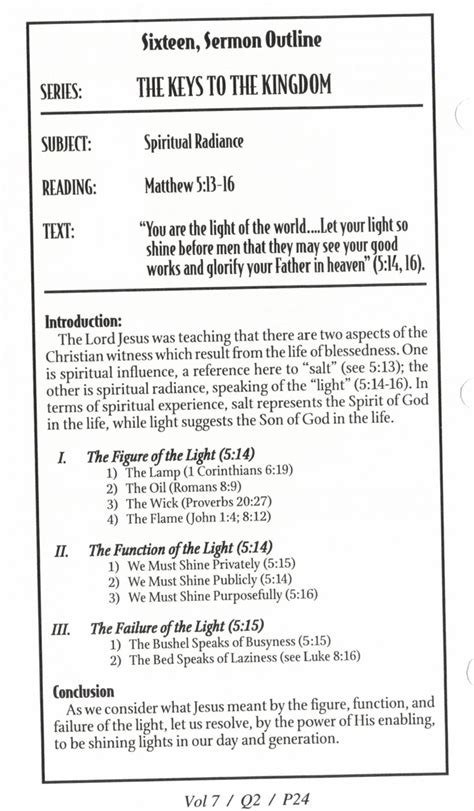 Sermon Outline Matthew Spiritual Radiance