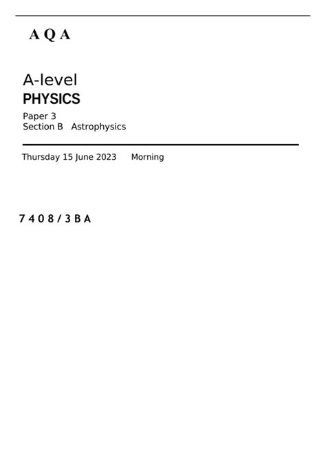 Aqa A Level Physics Paper 3ba Question Paper June 2023 Aqa Physics Stuvia Us
