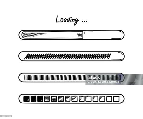 기념일 로고 로딩 막대 세트입니다 스케치 다운로드 진행률 벡터 일러스트 업로드 상태 표시기 컴퓨터 사용자 인터페이스 디자인 요소입니다 낙서 드로잉에 대한 스톡 벡터 아트 및