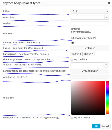 Modal Dialog TinyMCE API V4 WindowManager Open What Widgets Can I