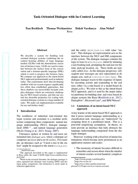 Task Oriented Dialogue With In Context Learning Pdf