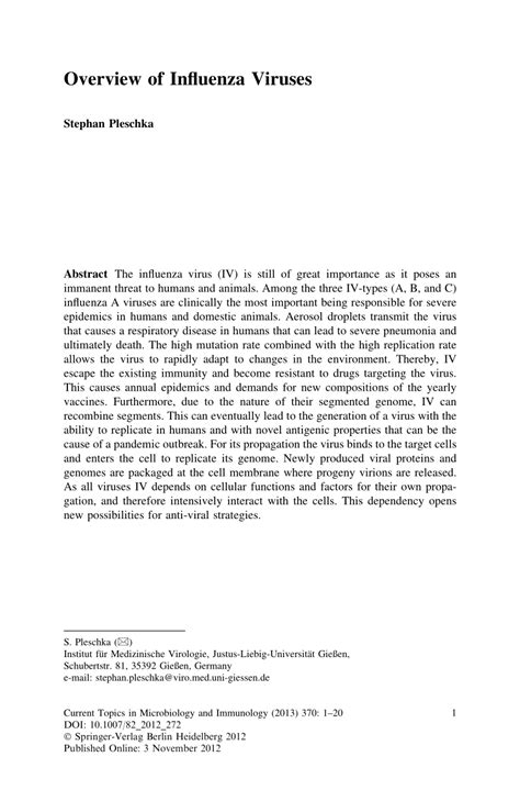 Pdf Overview Of Influenza Viruses