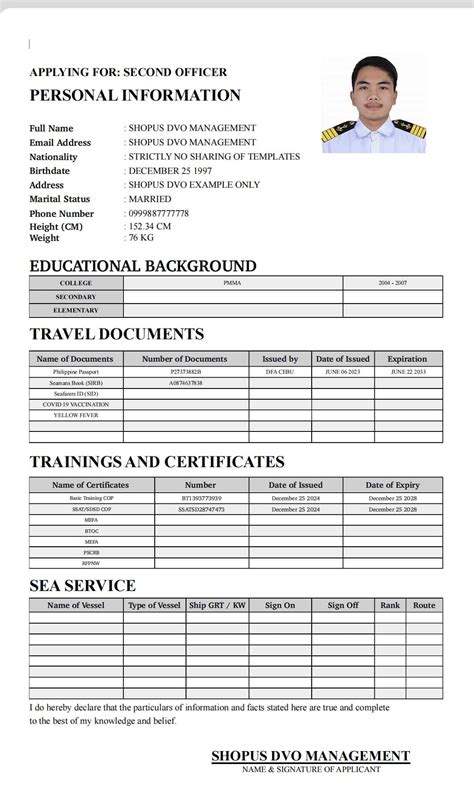 Kalaw Seaman Applyan 2025 2024 Updated Cv Templateresume For