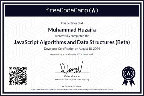 Earned Javascript Algorithms And Data Structures From Freecodecamp Huzaifa Khan Posted On The