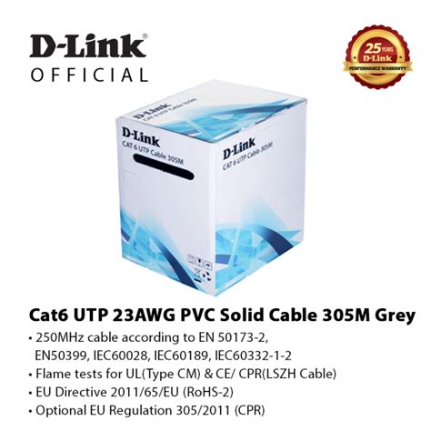 D Link Cat6 Utp 23awg Pvc Solid Cable 305m Grey Th