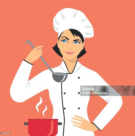 Koki Wanita Dalam Topi Dan Seragam Ilustrasi Stok Unduh Gambar