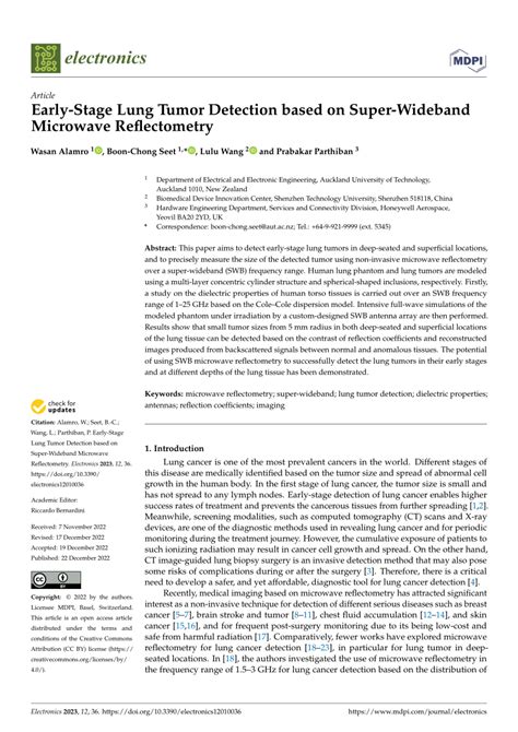 Pdf Early Stage Lung Tumor Detection Based On Super Wideband Microwave Reflectometry
