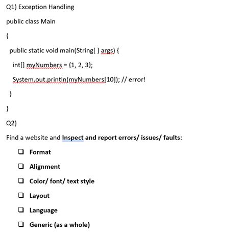 Solved Q1 Exception Handling Public Class Main Public Chegg