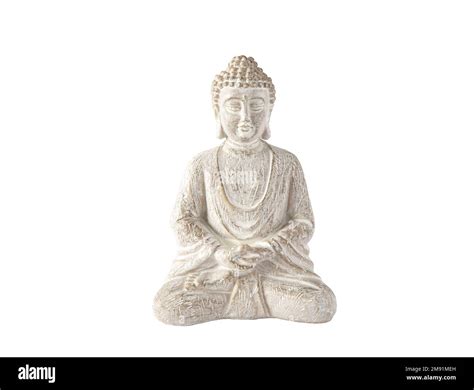 Gros plan de la couleur blanche assis méditant Bouddha Figurine mains