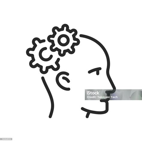 인지 함수 아이콘입니다 정신 과정과 인지 역학을 나타내는 기어가 있는 뇌의 얇은 선형 노래 고립된 윤곽선 벡터 기호입니다 로고에