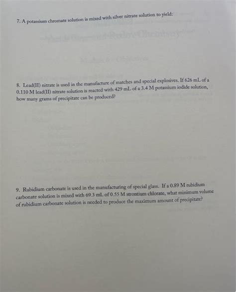 Solved 7 A Potassium Chromate Solution Is Mixed With Silver