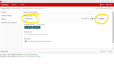 Msp430fr2433 Uniflash Cli Target Is Halted After Flashing Msp Low