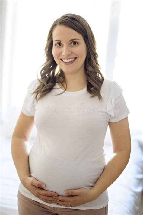 Pregnancy Motherhood Happy Pregnant Woman Near Window At Home Stock