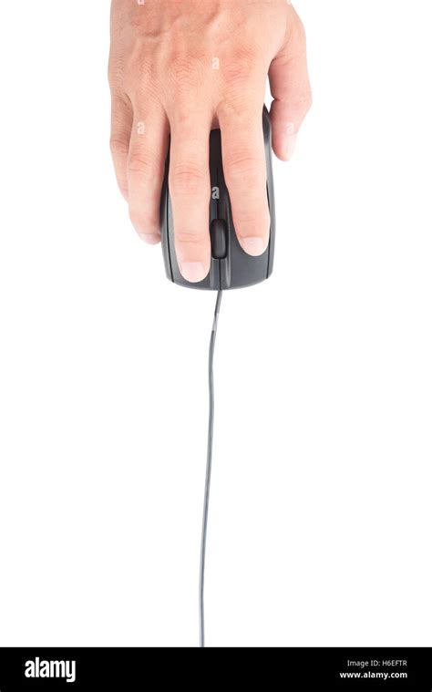 Hand Using Computer Mouse On Over White Background With Work Path Stock