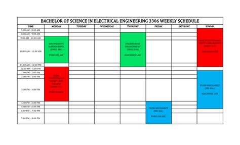 Bachelor Of Science In Electrical Engineering 3306 Weekly Schedule Pdf