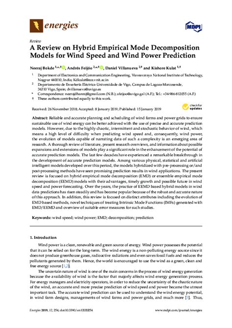 Pdf A Review On Hybrid Empirical Mode Decomposition Models For Wind Speed And Wind Power