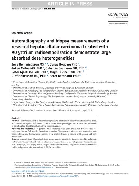 Pdf Autoradiography And Biopsy Measurements Of A Resected Hepatocellular Carcinoma Treated