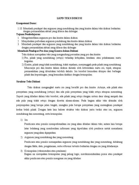 Lkpd 3 10 Menelaah Struktur Teks Diskusi Pdf