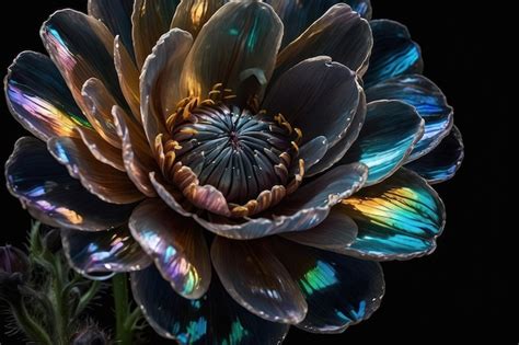 Premium Photo Iridescent Flower On Black Background