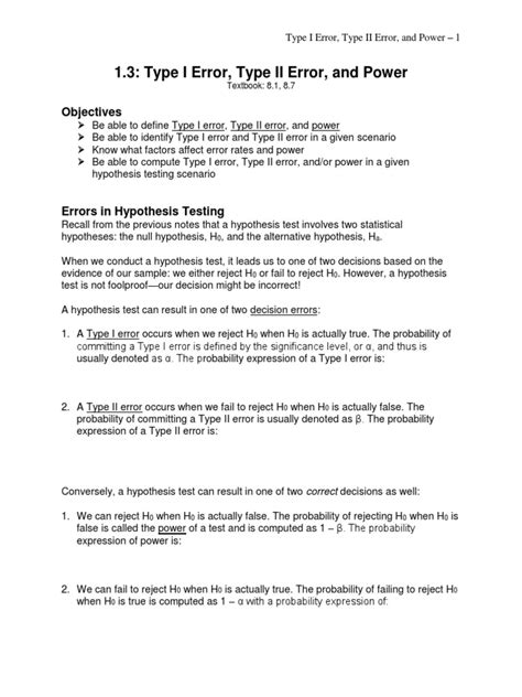 1 3 type i error type ii error and power pdf pdf type i and type ii errors statistical