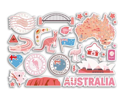 A5 Sticker Sheet Australia Pink Landmarks Vinyl Stickers Australian Map