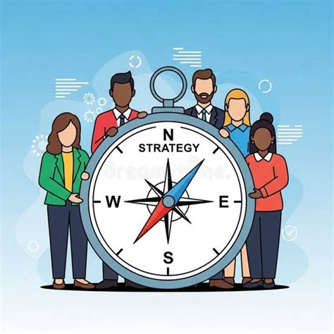 Five Illustrated Individuals Stand Around A Large Compass Labeled Stock