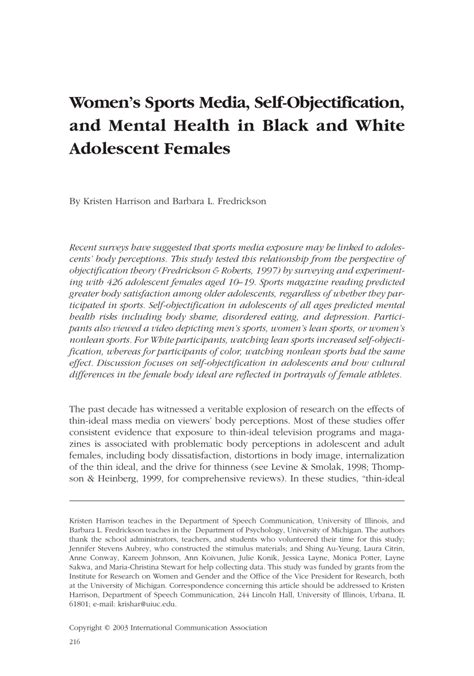 Pdf Womens Sports Media Self Objectification And Mental Health In
