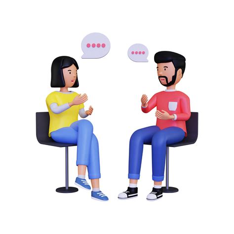 3d Male And Female Character Are Having A Conversation While Sitting On