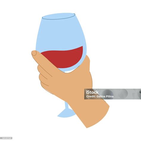레드 와인 한 잔과 함께 건배하는 만화 스타일의 손 축하 또는 와인 테스트 개념입니다 개념에 대한 스톡 벡터 아트 및 기타