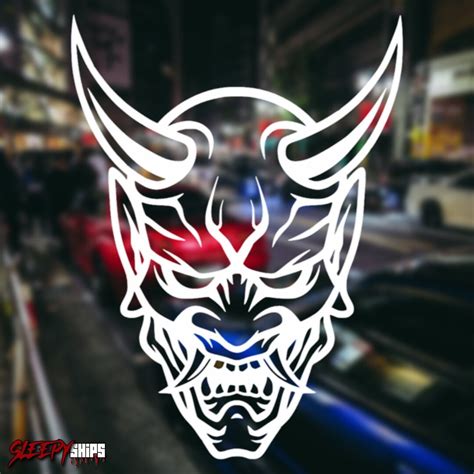 Jdm Oni Mask Vinyl Decal Japanese Text Banner Exhaust Ninja Street