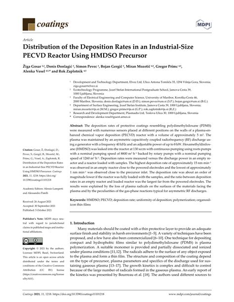 Pdf Distribution Of The Deposition Rates In An Industrial Size Pecvd Reactor Using Hmdso Precursor