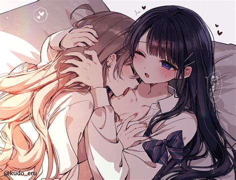 Kudo Eru Akatsuki Mikoto Aoi Rei Original Highres 2girls Bite Mark Black Hair Bow