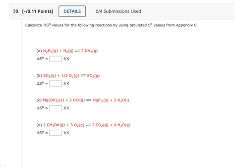 Solved Points Submissions Used Calculate ΔS Chegg