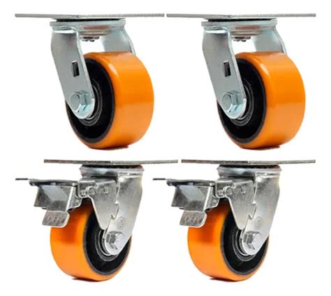 Kit 4 Un Rodízio Giratório Freio Poliuretano Ferro Pu 5 Frete Grátis