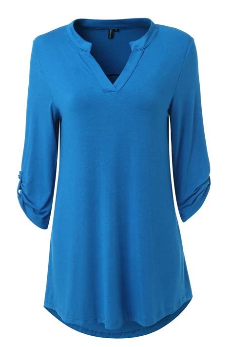 Zattcas Womens Floral Printed Tunic Shirts 34 Roll Sleeve Notch Neck