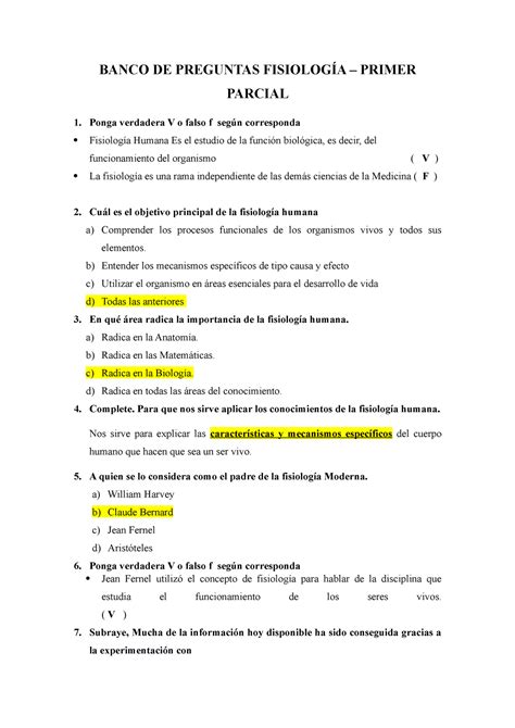 Banco DE Preguntas Fisiologia docx BANCO DE PREGUNTAS FISIOLOGÍA PRIMER