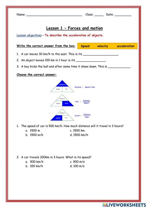 Speed And Acceleration Interactive Worksheet Live Worksheets Worksheets Library
