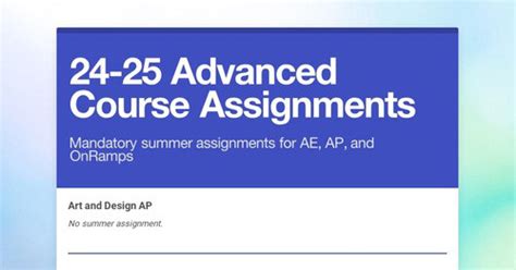 24 25 Advanced Course Assignments Smore Newsletters For Education