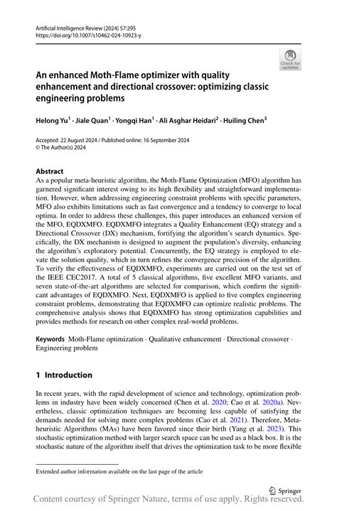 Pdf An Enhanced Moth Flame Optimizer With Quality Enhancement And Directional Crossover