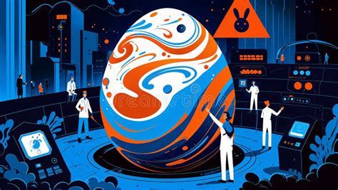 Scientists Working On A Giant Easter Egg In A Futuristic Laboratory