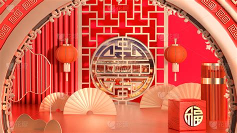 年货节喜庆中式红色背景场景图片素材