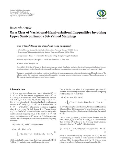 Pdf On A Class Of Variational Hemivariational Inequalities Involving Upper Semicontinuous Set