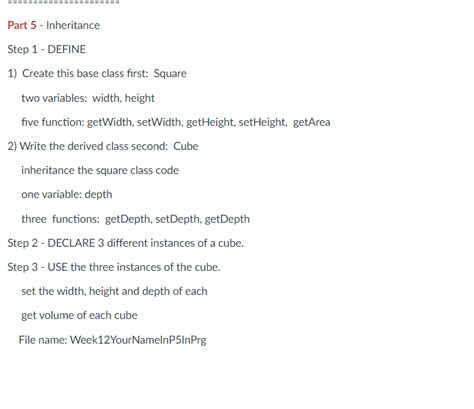Solved Part 5 Inheritance Step 1 DEFINE 1 Create This Chegg