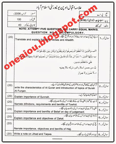Allama Iqbal Open University Islamabad Aiou Pk B A A I O U Guess